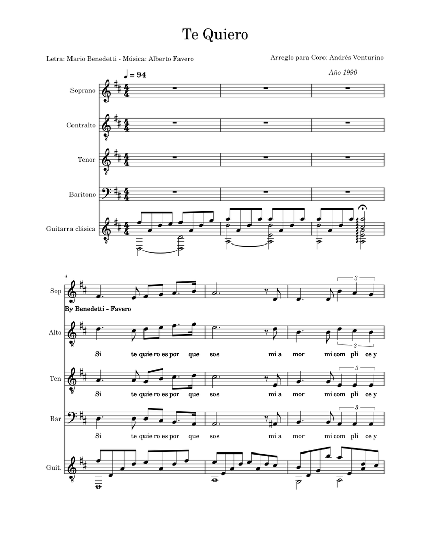 Te Quiero – Benedetti-Favero Arr. Andres Venturino Sheet Music for ...