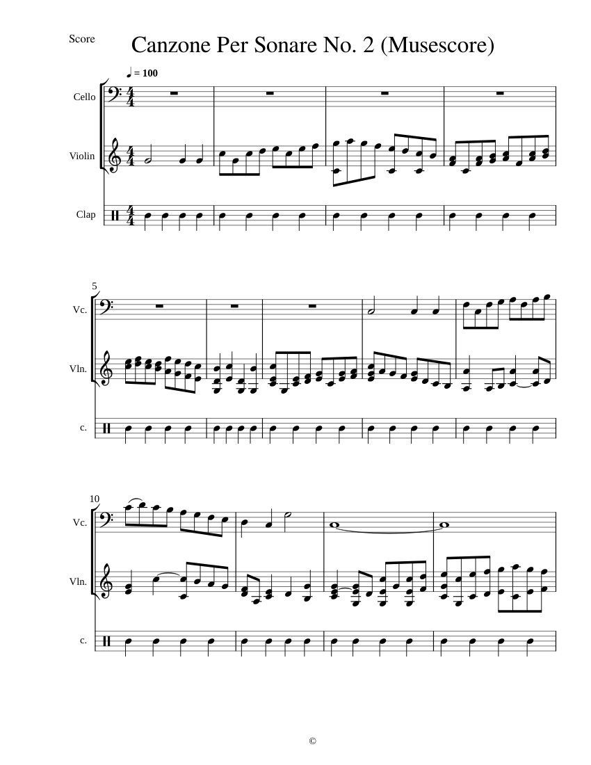 Canzone Per Sonare No. 2 Cello Part Sheet music for Violin, Cello, Hand ...