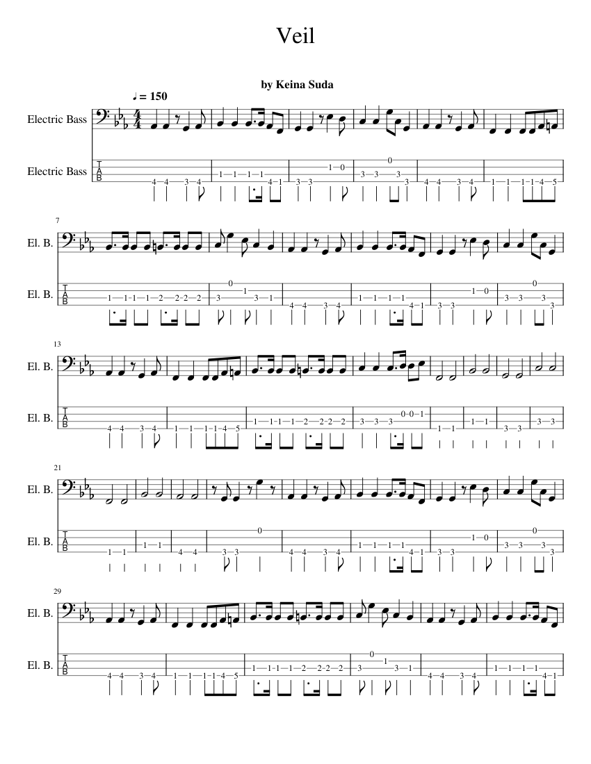 Veil by Keina Suda Sheet Music for Bass guitar (Mixed Duet) | MuseScore.com