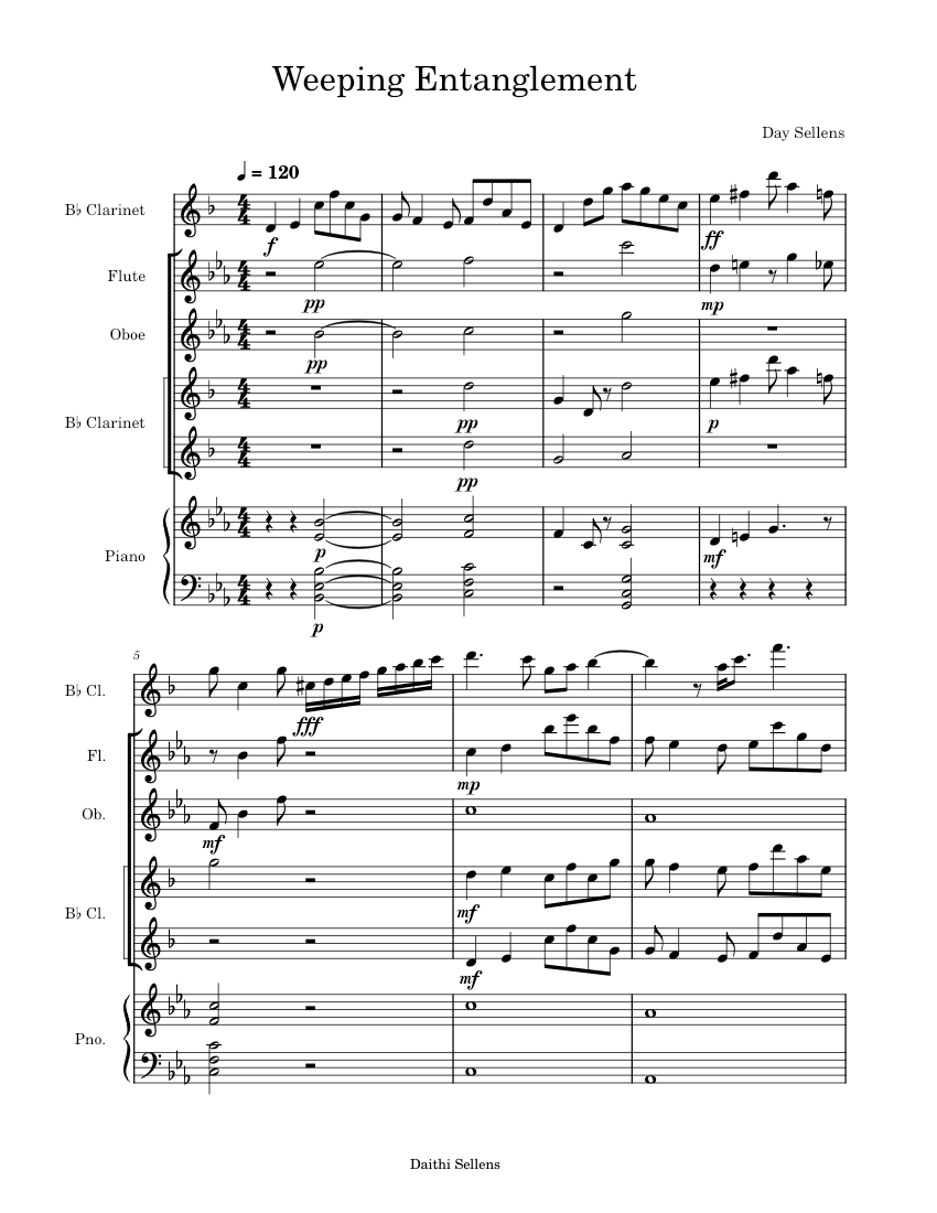 Clarinet and Ensemble Piece 1 Sheet Music for Piano, Flute, Oboe, Clarinet in b-flat (Mixed ...
