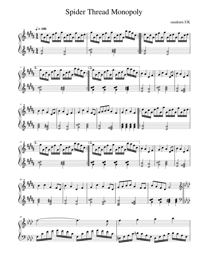 Spider Thread Monopoly – sasakure.UK Spider Thread Monopoly Sheet music ...