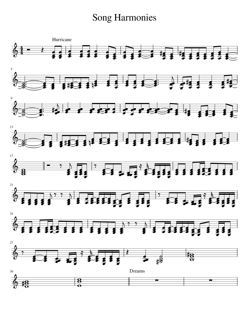 Song Harmonies Sheet Music with Chords for Piano (Solo) easy ...