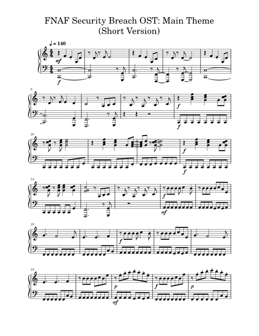 Fnaf Security Breach Main Theme – FNaF: Security Breach OST Sheet Music ...