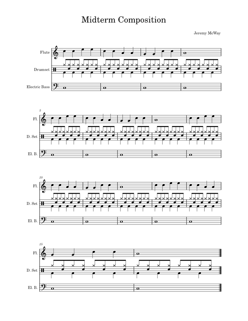 Advanced Polka type beat Sheet music for Flute, Bass guitar, Drum group ...