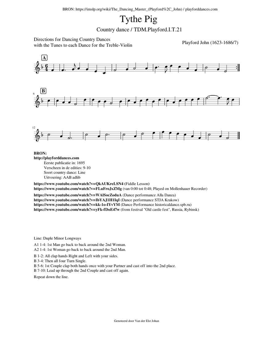 Tythe Pig (TDM.Playford.I.T.21) Sheet music for Violin (Solo ...