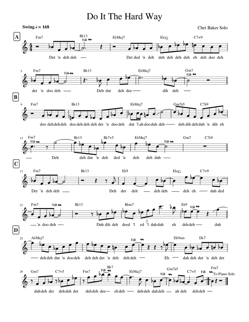 Do It The Hard Way Sheet Music with Chords for Piano (Solo) easy ...