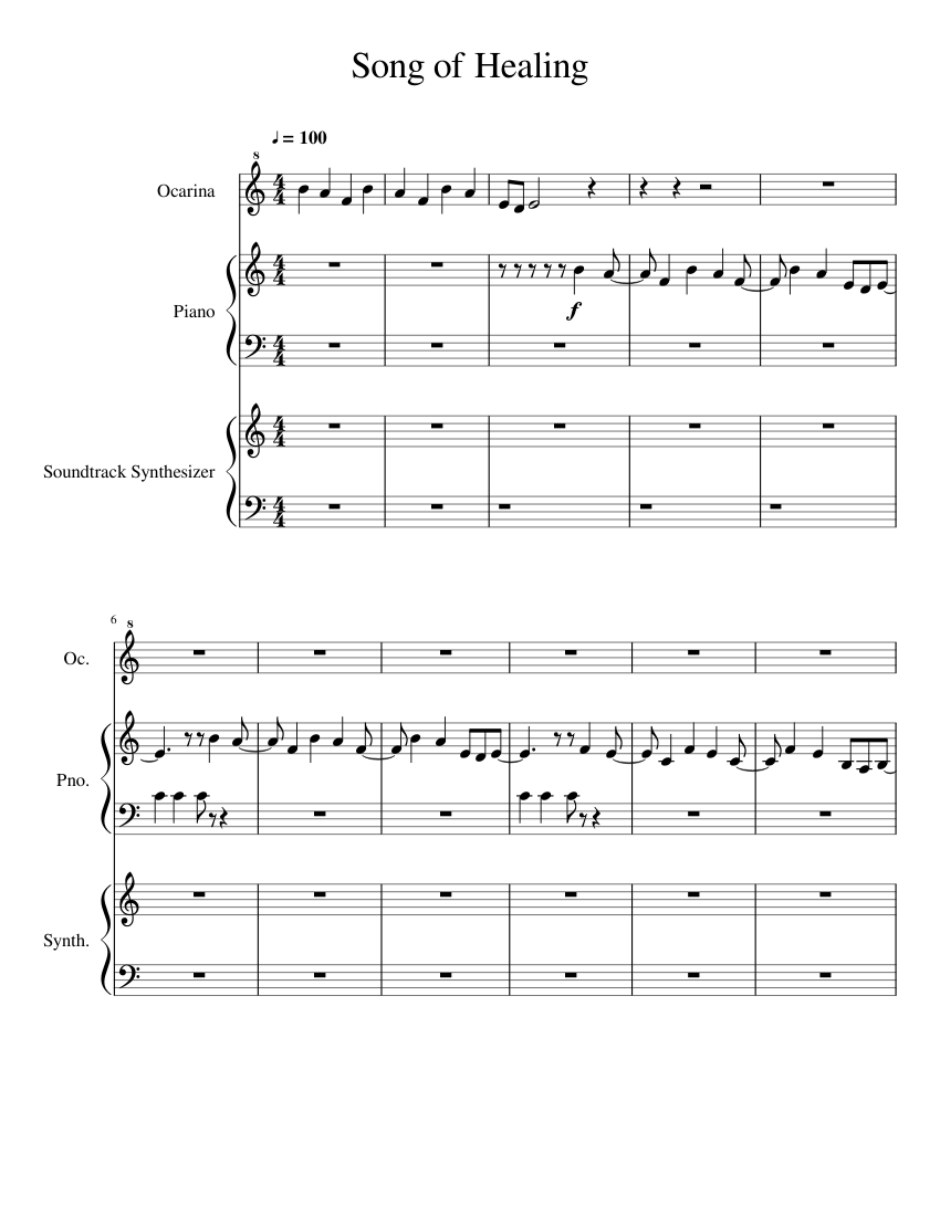 Song of healing 2 0 Sheet music for Piano, Synthesizer, Flute other ...