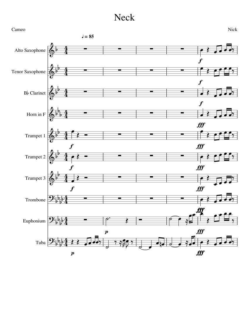 Neck Sheet music for Trombone, Euphonium, Tuba, Clarinet in b-flat ...