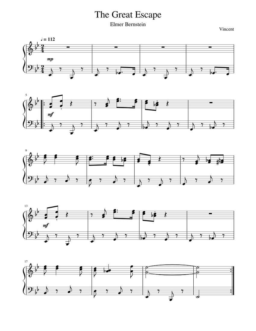 The Great Escape Sheet Music for Piano (Solo) Easy | MuseScore.com