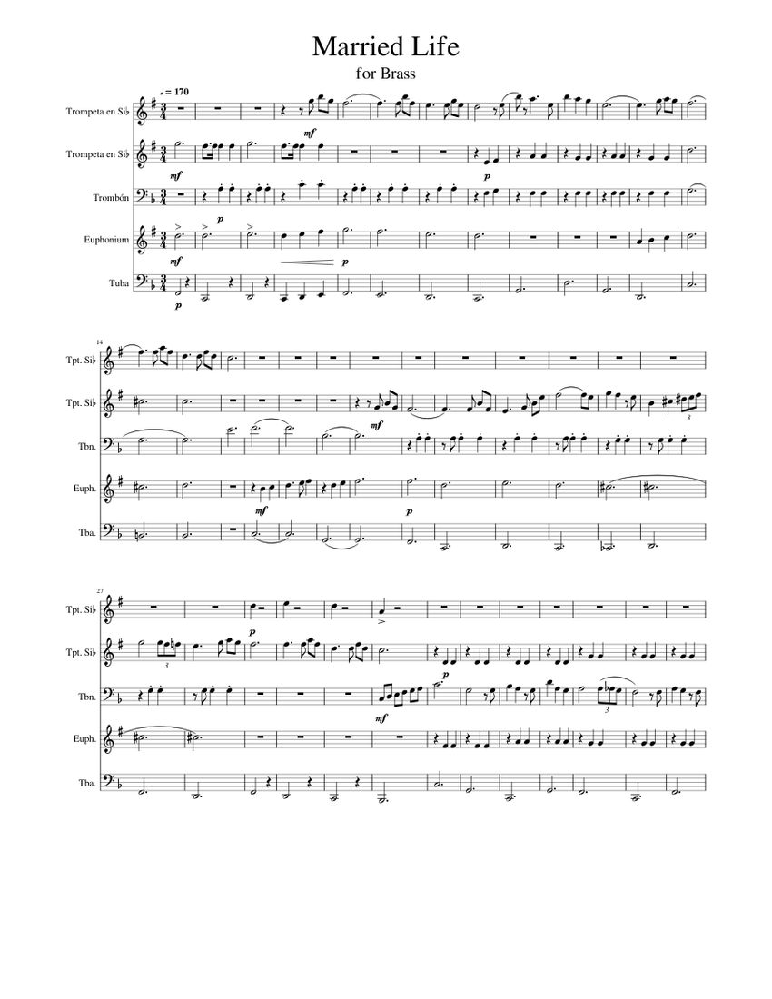Married Life Sheet music for Trombone, Euphonium, Tuba, Trumpet in b ...