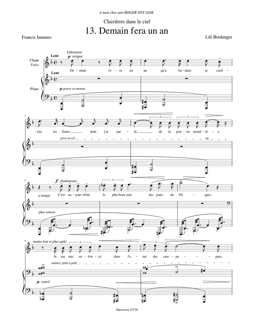 Boulanger, Lili - Clairières dans le ciel, No.13 - Demain fera un an ...