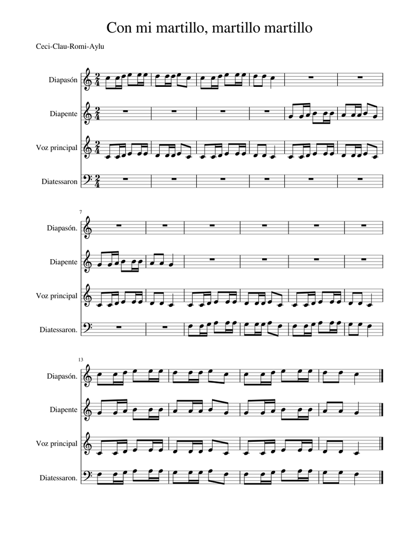 Con mi martillo, martillo martillo Sheet Music for Vocals (Choral ...