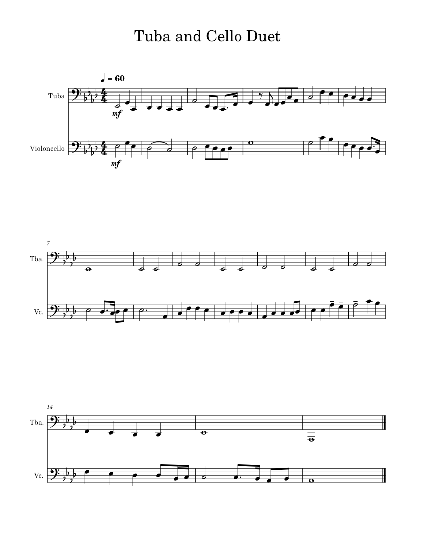 Tuba and Cello Duet :D -Serena Sheet Music for Tuba, Cello (Mixed Duet ...