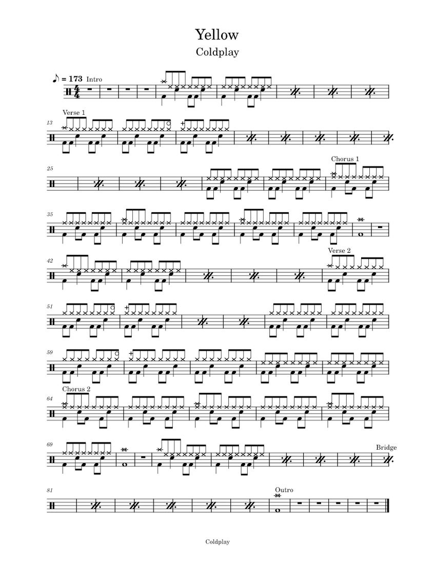 Yellow - Coldplay Sheet Music for Drum group (Solo) | MuseScore.com