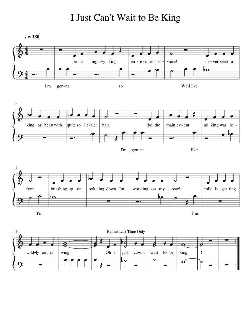 I Just Can't Wait to Be King Sheet Music for Piano (Solo) easy ...