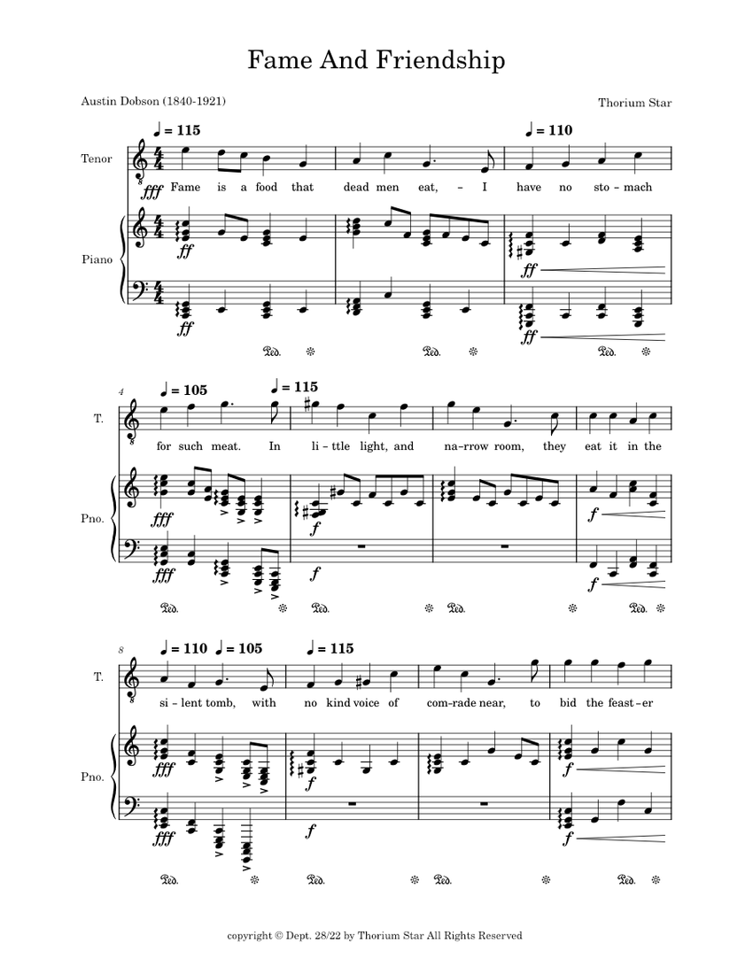 Fame And Friendship Sheet music for Piano, Tenor (Piano-Voice ...