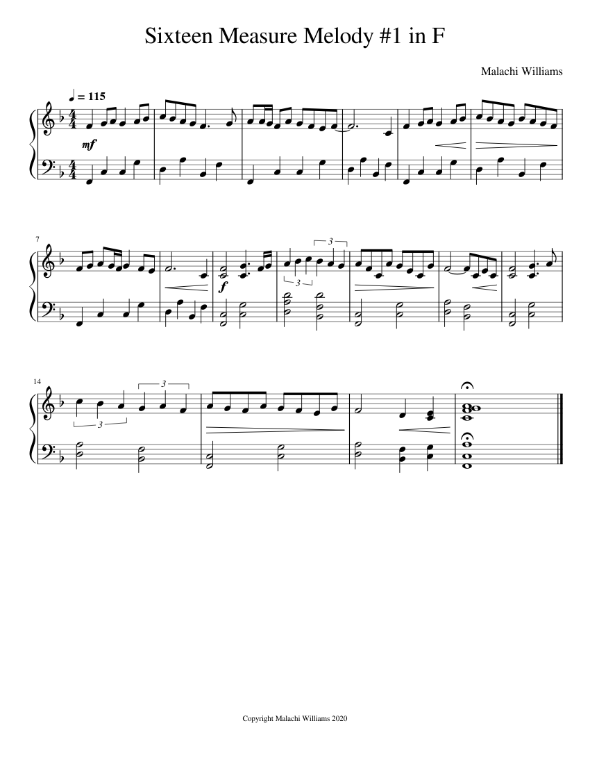 Sixteen Measure Melody #1 in F Sheet music for Piano (Solo) | Musescore.com
