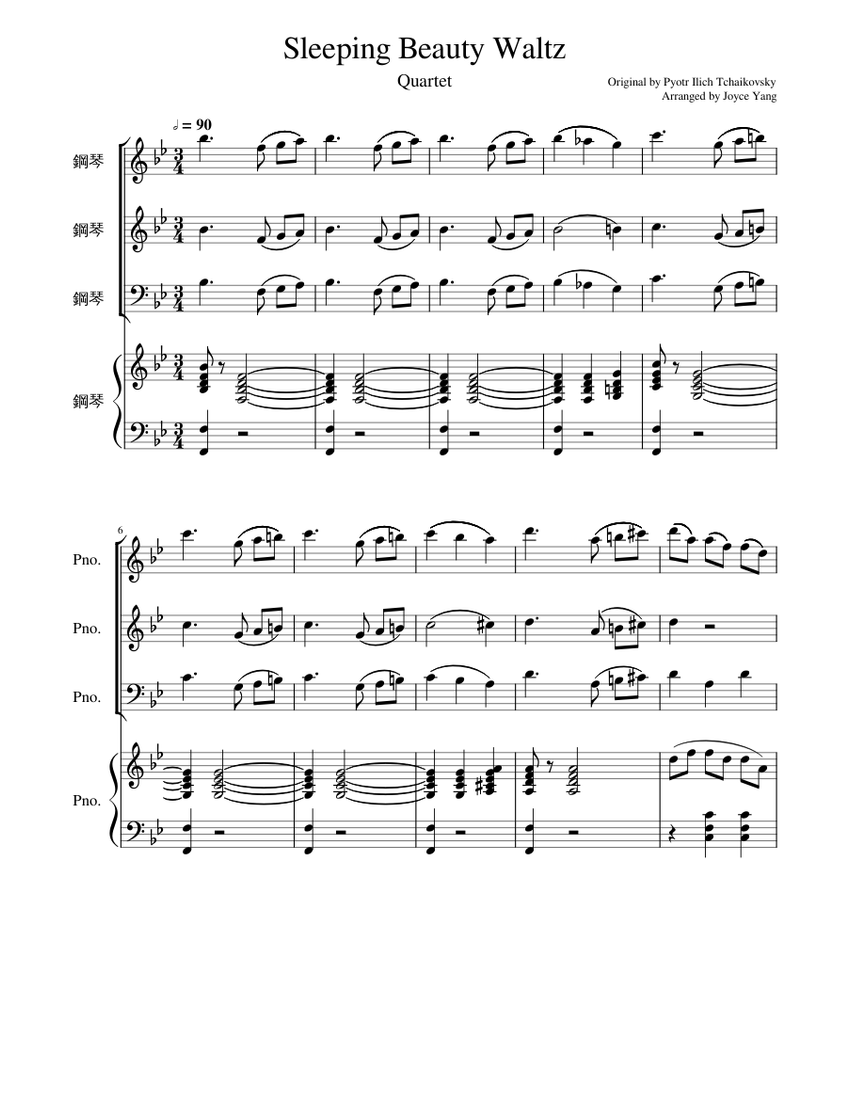 sleeping beauty waltz quartet Sheet music for Piano (Mixed Quartet ...