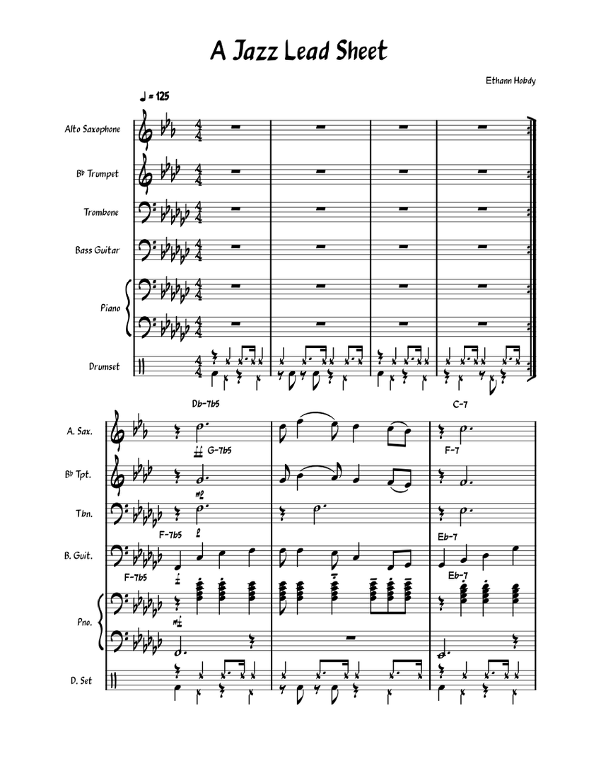 A Jazz Lead Sheet music for Piano, Trombone, Saxophone alto, Trumpet in ...