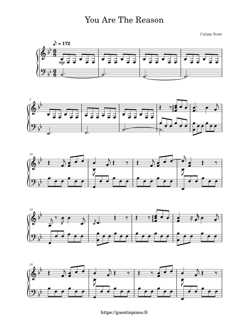 You Are The Reason - Calum Scott Sheet Music for Piano (Solo ...