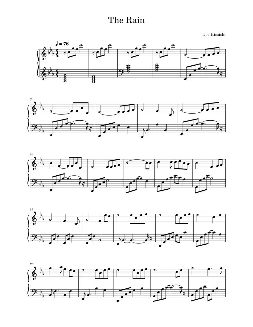 The rain – Joe Hisaishi Sheet Music for Piano (Solo) | MuseScore.com