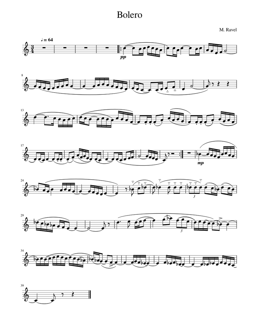 bolero Sheet Music for Piano (Solo) easy | MuseScore.com