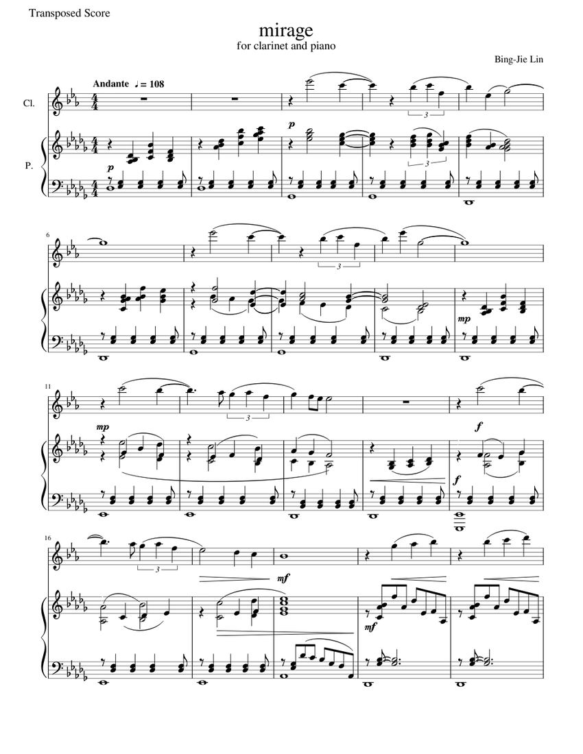 MiRaGe Sheet music for Piano, Clarinet in b-flat (Solo) | Musescore.com