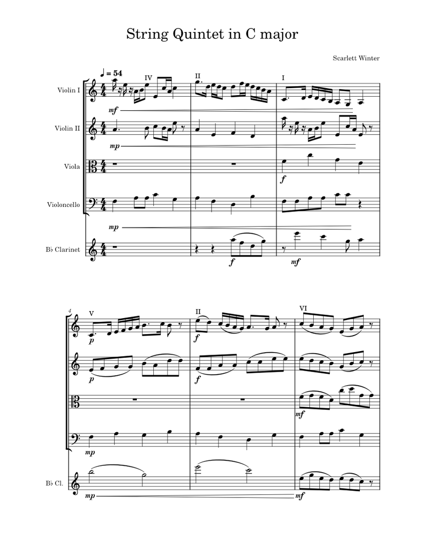 String Quintet in C major - YR10 music Sheet music for Clarinet in b ...
