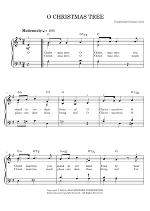 O Christmas Tree easy piano Sheet Music with Chords for Piano (Solo ...