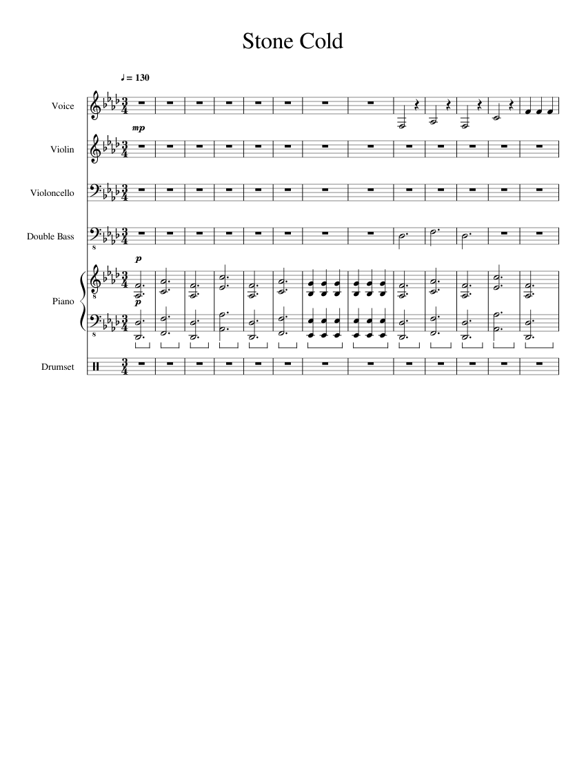 Stone Cold Sheet Music for Piano, Vocals, Contrabass, Violin & more ...