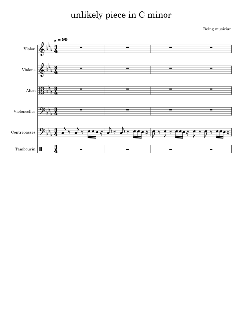 unlikely piece-LN Sheet music for Tambourine, Violin, Strings group (String Ensemble ...