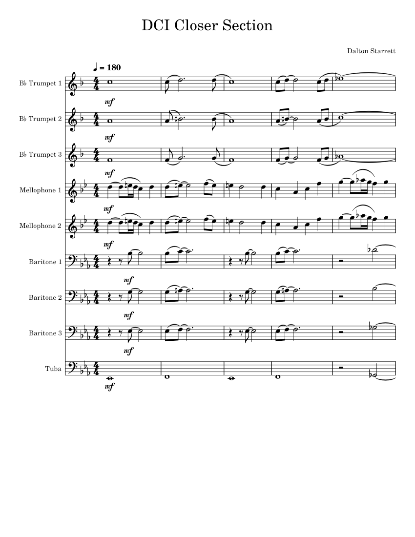 DCI Closer Section Sheet Music for Tuba, Mellophone, Trumpet in b-flat ...