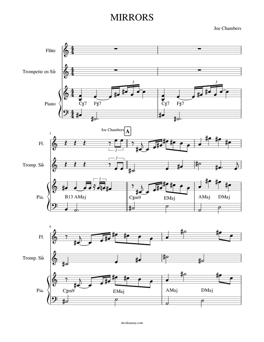 MIRRORS Sheet Music with Chords for Piano, Flute, Trumpet in b-flat ...