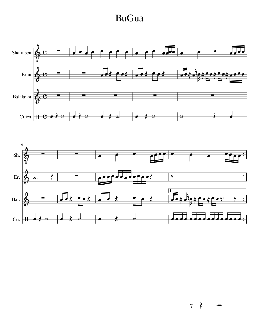 BuGua Sheet music for Drum (other), Erhu, Shamisen, Balalaika (Mixed ...