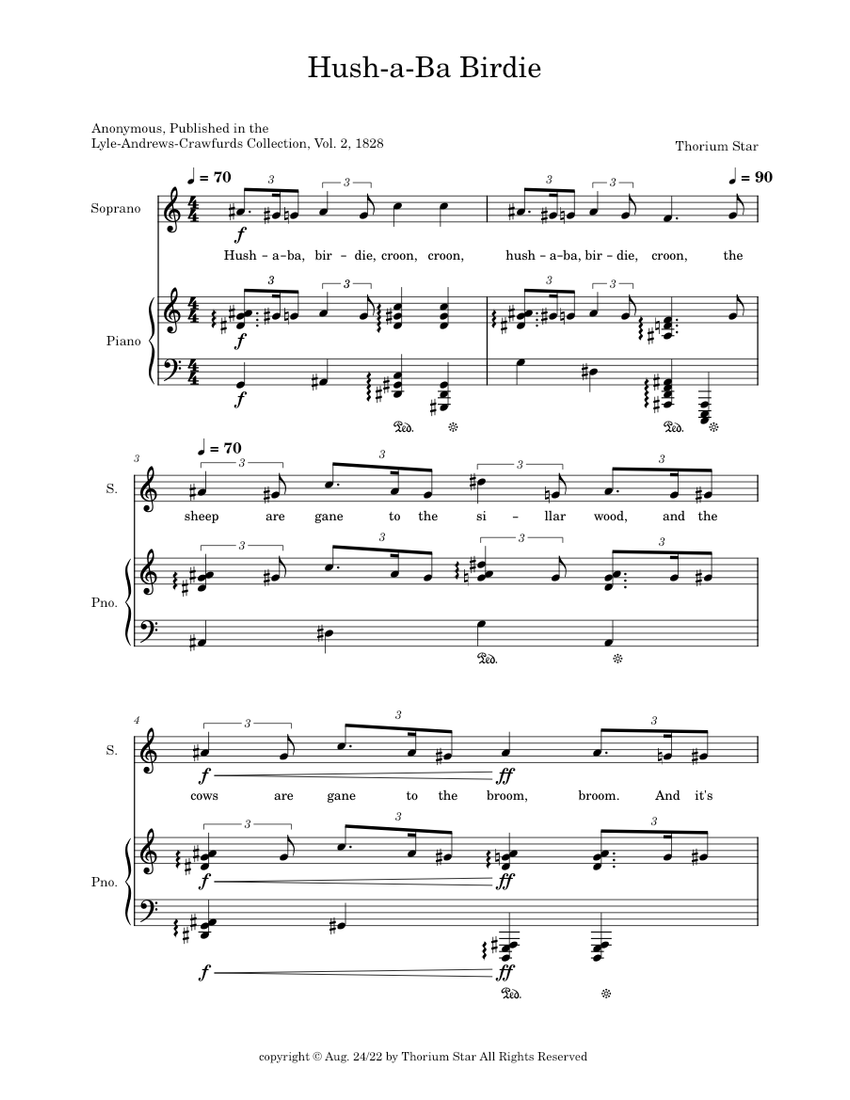 Hush-a-Ba Birdie Sheet Music for Piano, Soprano (Piano-Voice ...