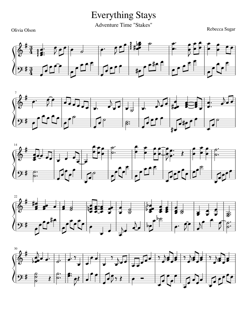 Everything Stays (Adventure Time) Sheet Music for Piano (Solo ...
