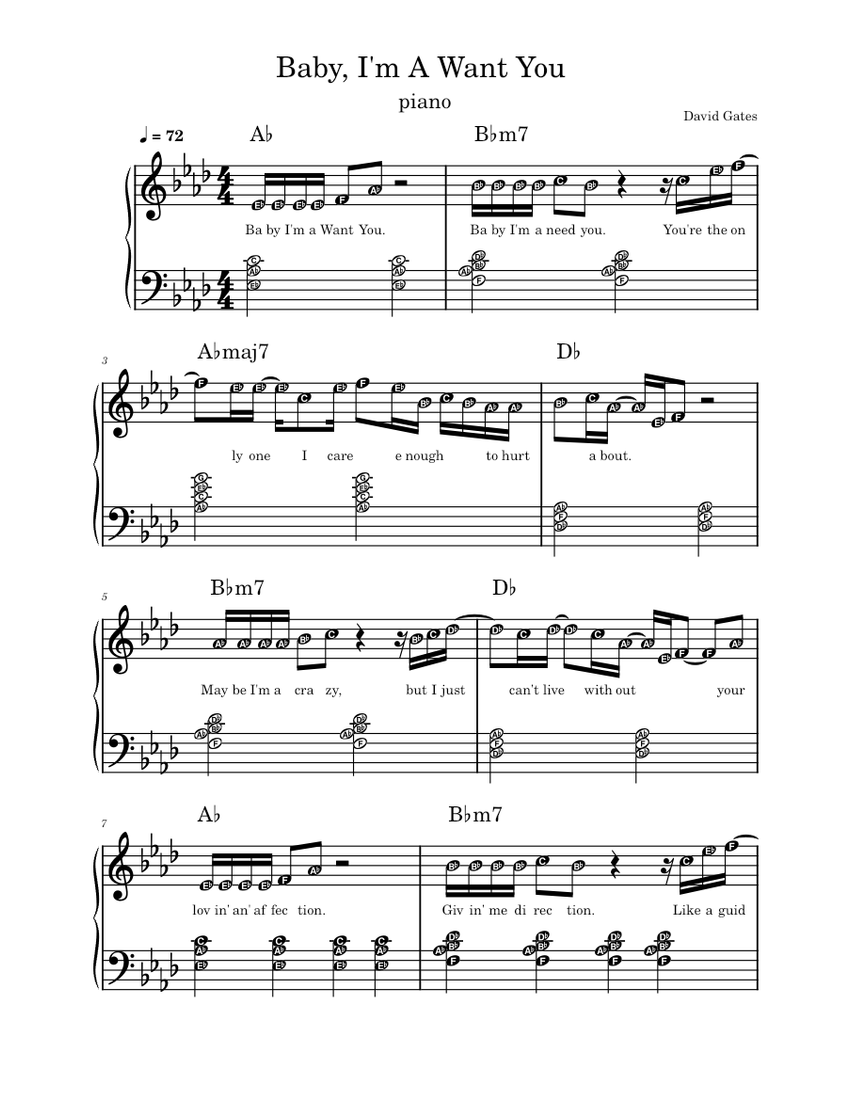 Baby, I'm-A Want You – David Gates (BREAD) Sheet Music with Chords for ...
