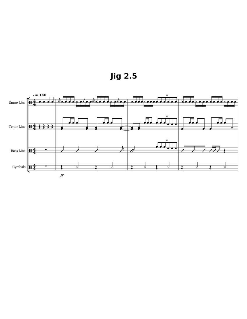 Jig 2.5 Sheet music for Snare drum, Crash, Tenor drum, Bass drum ...