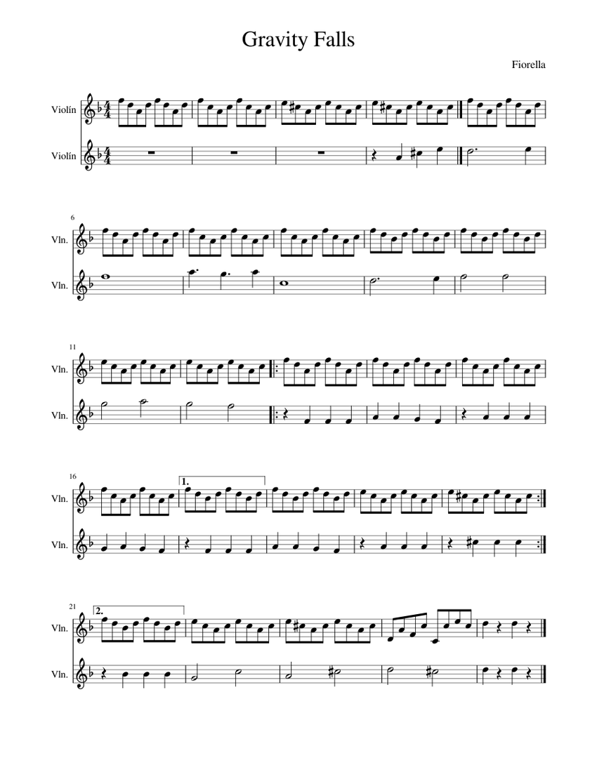 Gravity Falls-DUETO Sheet Music for Violin (String Duet) | MuseScore.com