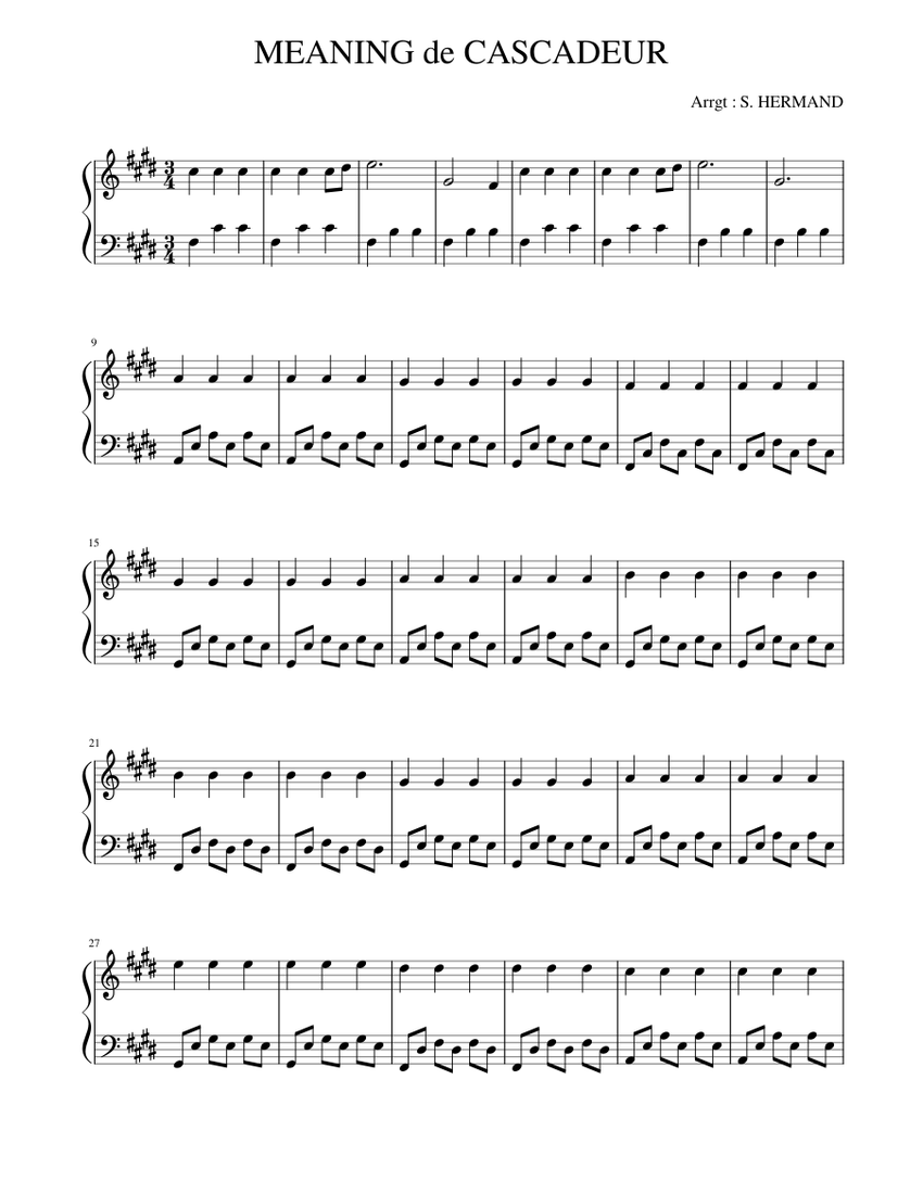 MEANING DE CASCADEUR Sheet Music for Piano (Solo) Easy | MuseScore.com