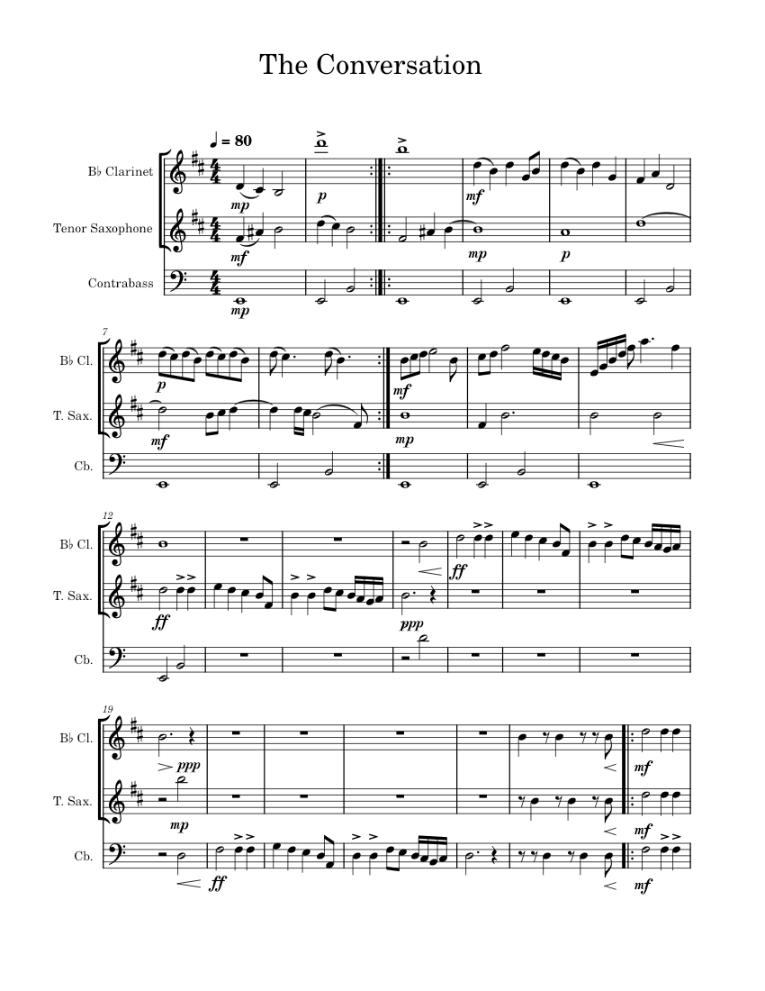 The Conversation Sheet Music for Clarinet in b-flat, Saxophone tenor ...