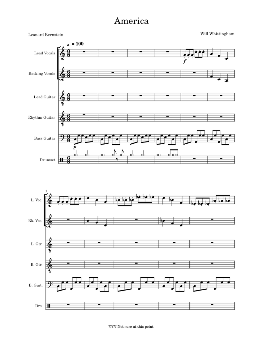 America west side story – Leonard Bernstein Sheet Music for Vocals ...