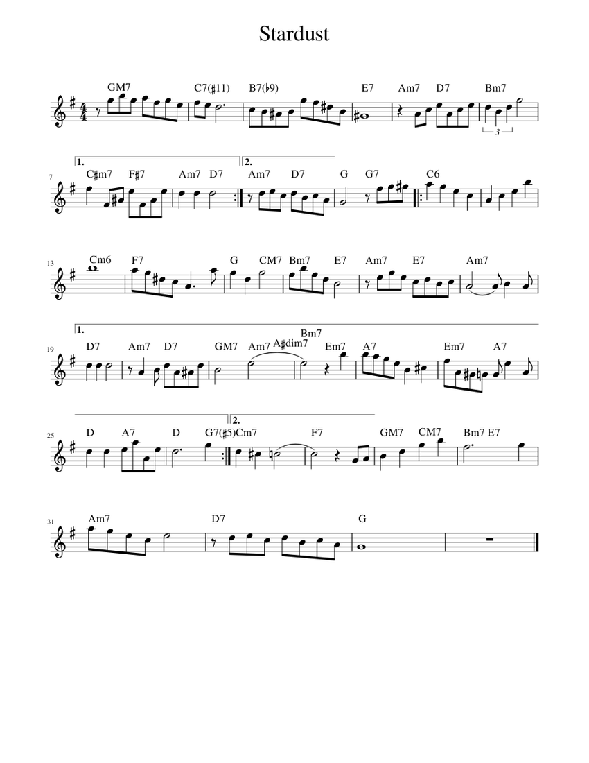 Stardust in G Sheet Music with Chords for Vocals (Solo) | MuseScore.com