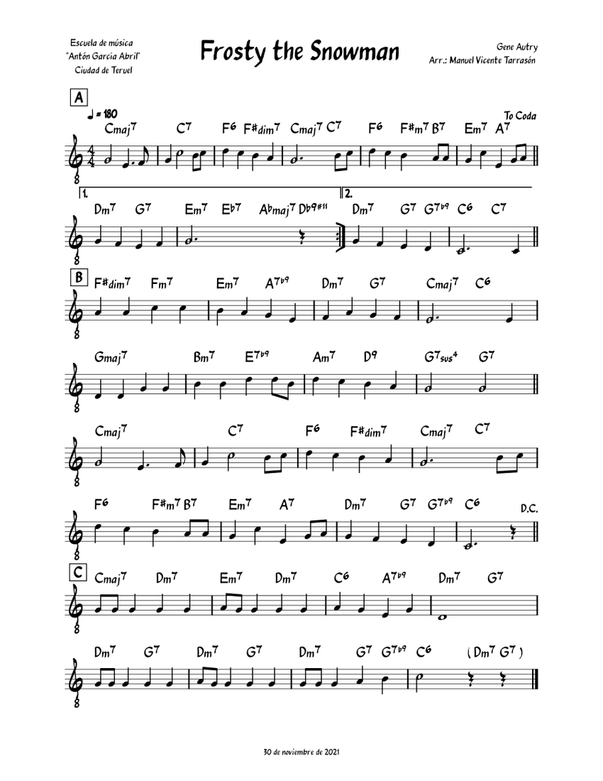 Frosty the snowman – Gene Autry Sheet Music with Chords for Guitar ...