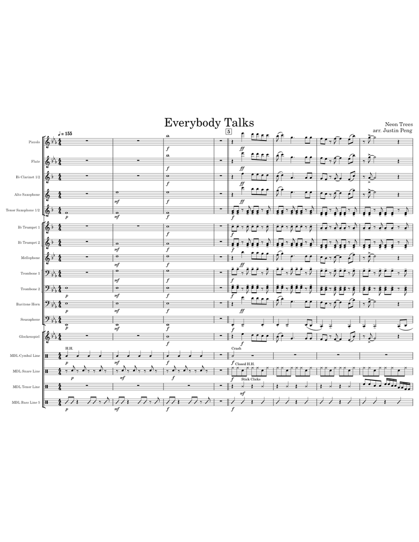 Everybody Talks (marching band) Sheet Music for Trombone, Mellophone ...