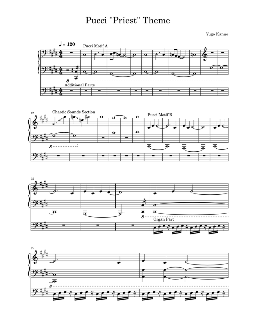 Pucci "Priest" Theme – Yugo Kanno From JoJo: Stone Ocean OST Sheet ...