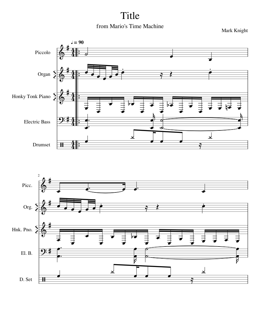 Title Theme - Mario's Time Machine Sheet Music for Piano, Organ, Flute ...