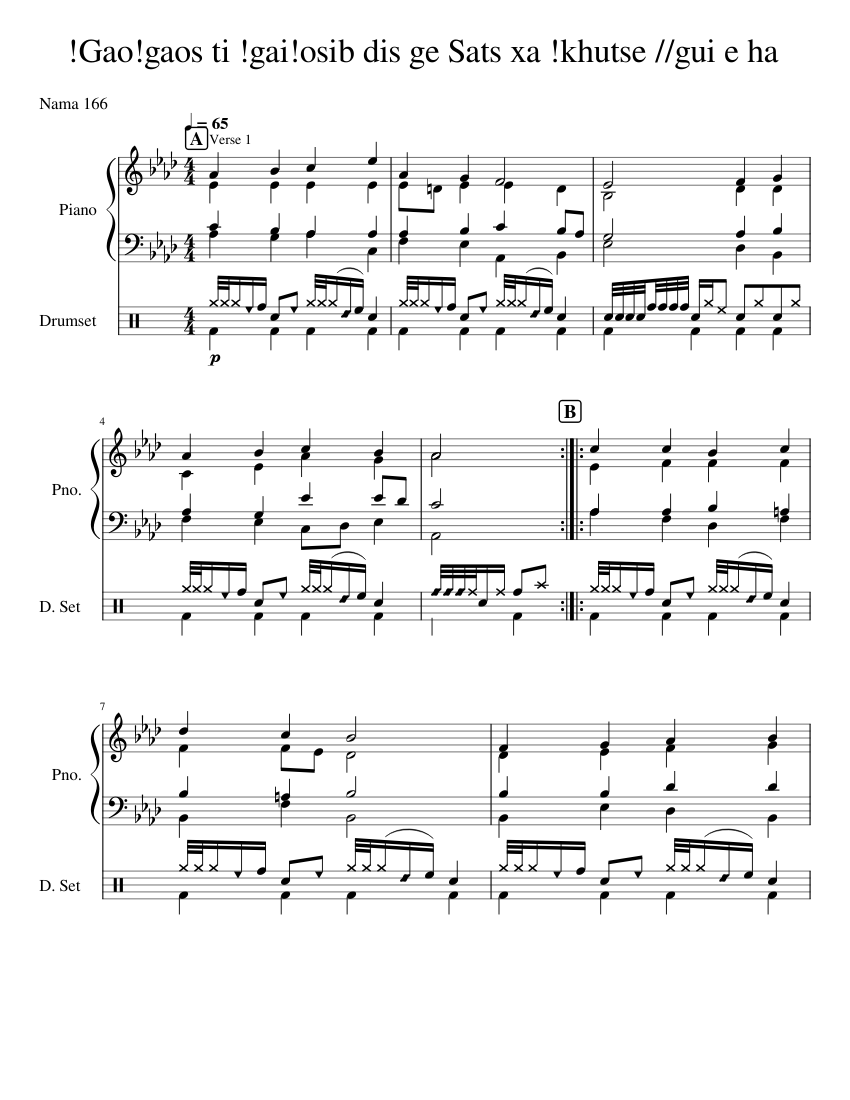 !Gao!gaos ti !gai!osib dis ge Sats xa !Khutse //gui e ha Sheet Music ...