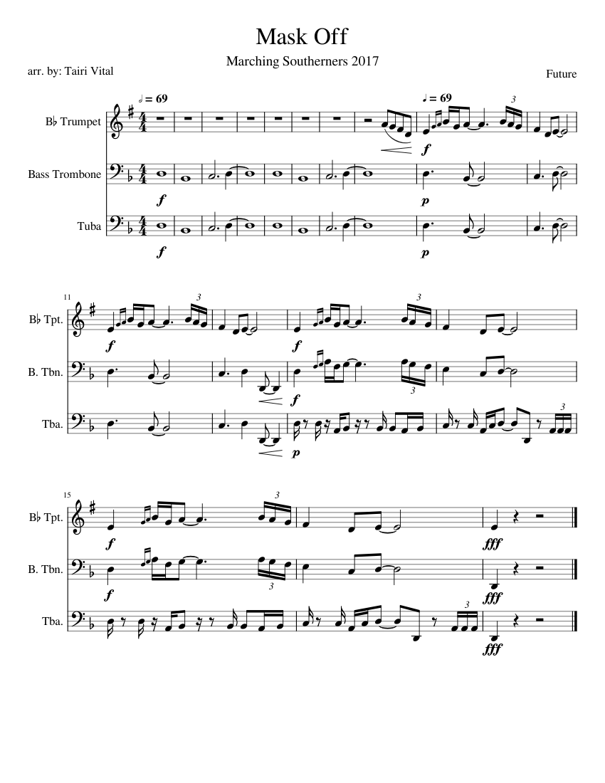 Mask_Off Sheet music for Tuba, Trombone bass, Trumpet in b-flat (Mixed ...