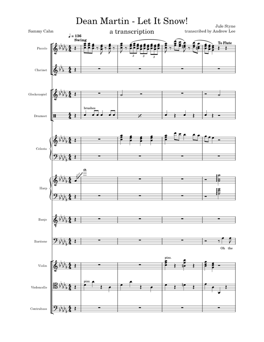 Dean Martin - Let It Snow! [transcription] Sheet Music for Baritone ...